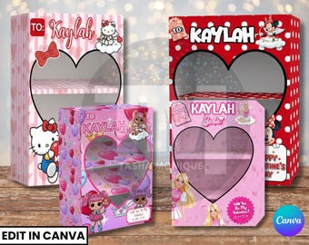 Editable Valentine Sweetheart Box Templates | Girl Characters (digital ...