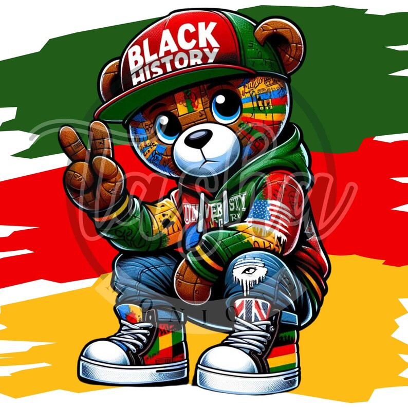 Celebratory Black History Bear, Cultural Pride Plush Illustration, Png Designs, Digital Art - Etsy