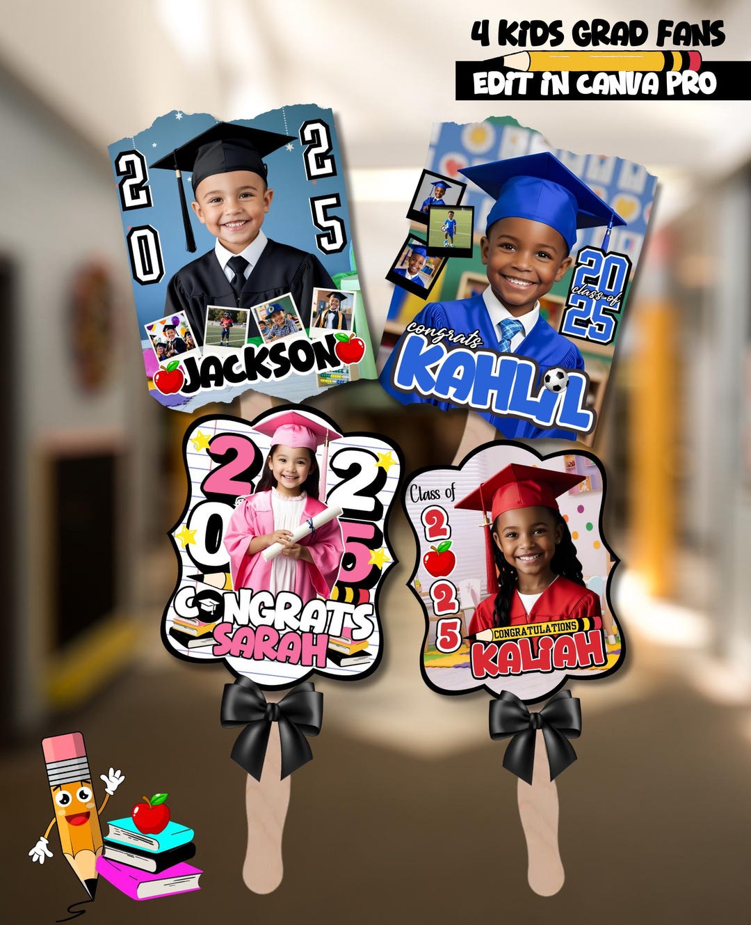 Kids Graduation Fan Template: DIY Printable, Editable in Canva (PDF ...