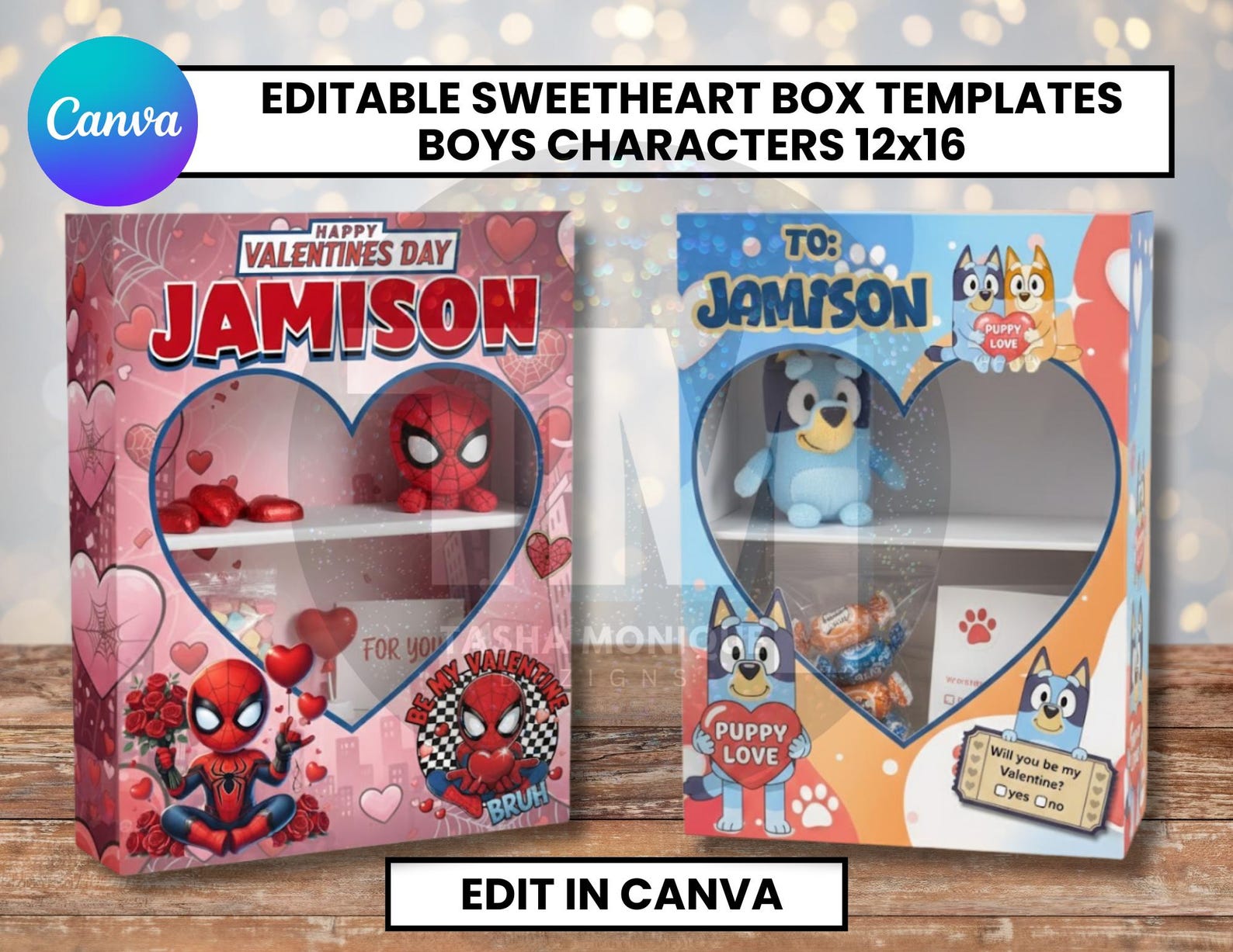 Editable Valentine Sweetheart Box Templates | Boy Characters (digital ...