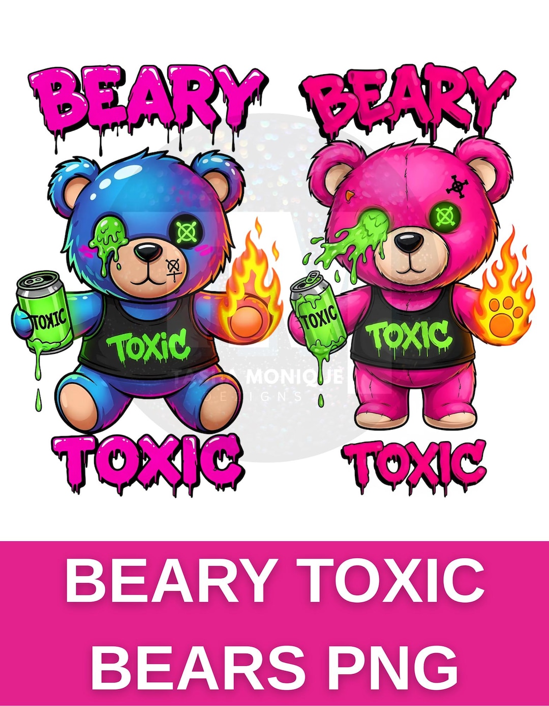 Toxic Bear PNG Bundle | Edgy Neon Cartoon Designs (digital Download) - Etsy