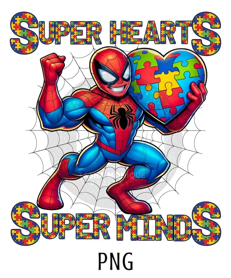 Spiderman Autism Awareness Design: Puzzle Heart Superhero (PNG & PDF ...