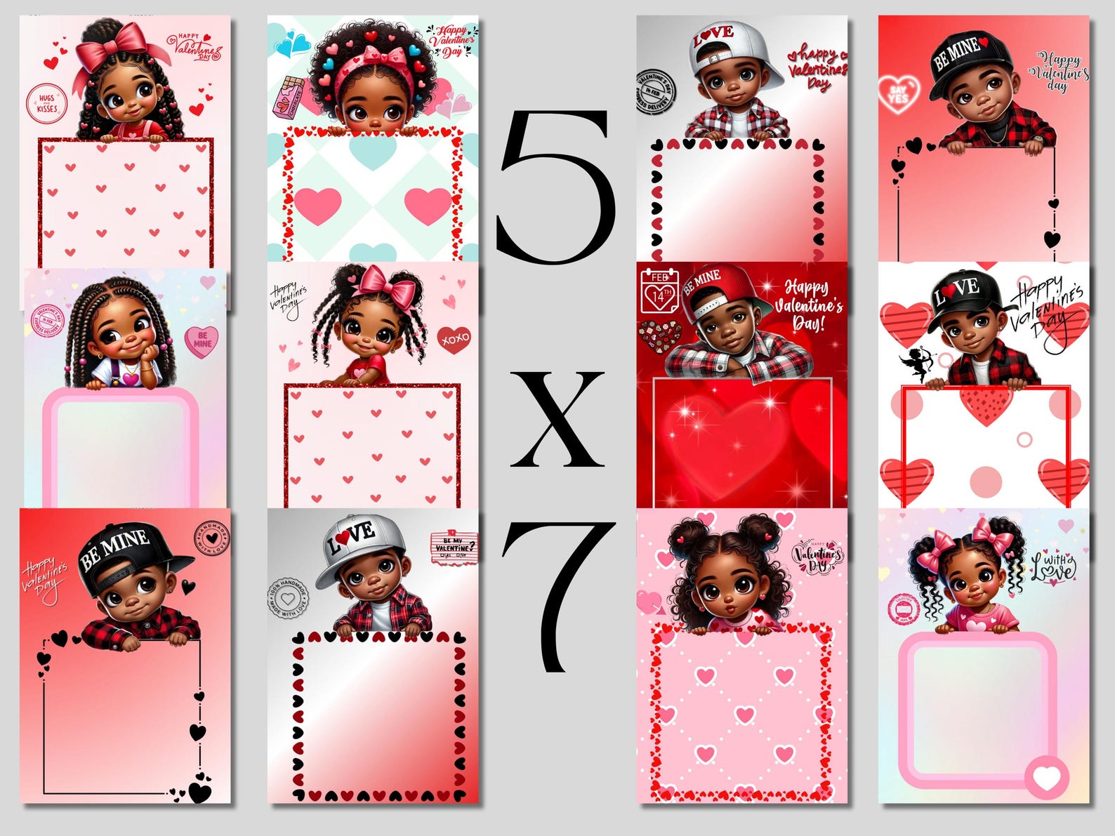 African American Valentine Treat Cards: 5x7 Printable Cards (PNG & PDF ...