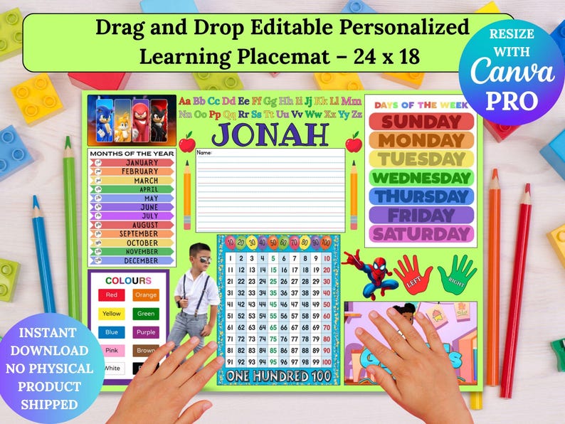 Editable Educational Learning Mat - 24x18 | Editable PDF for Kids ...
