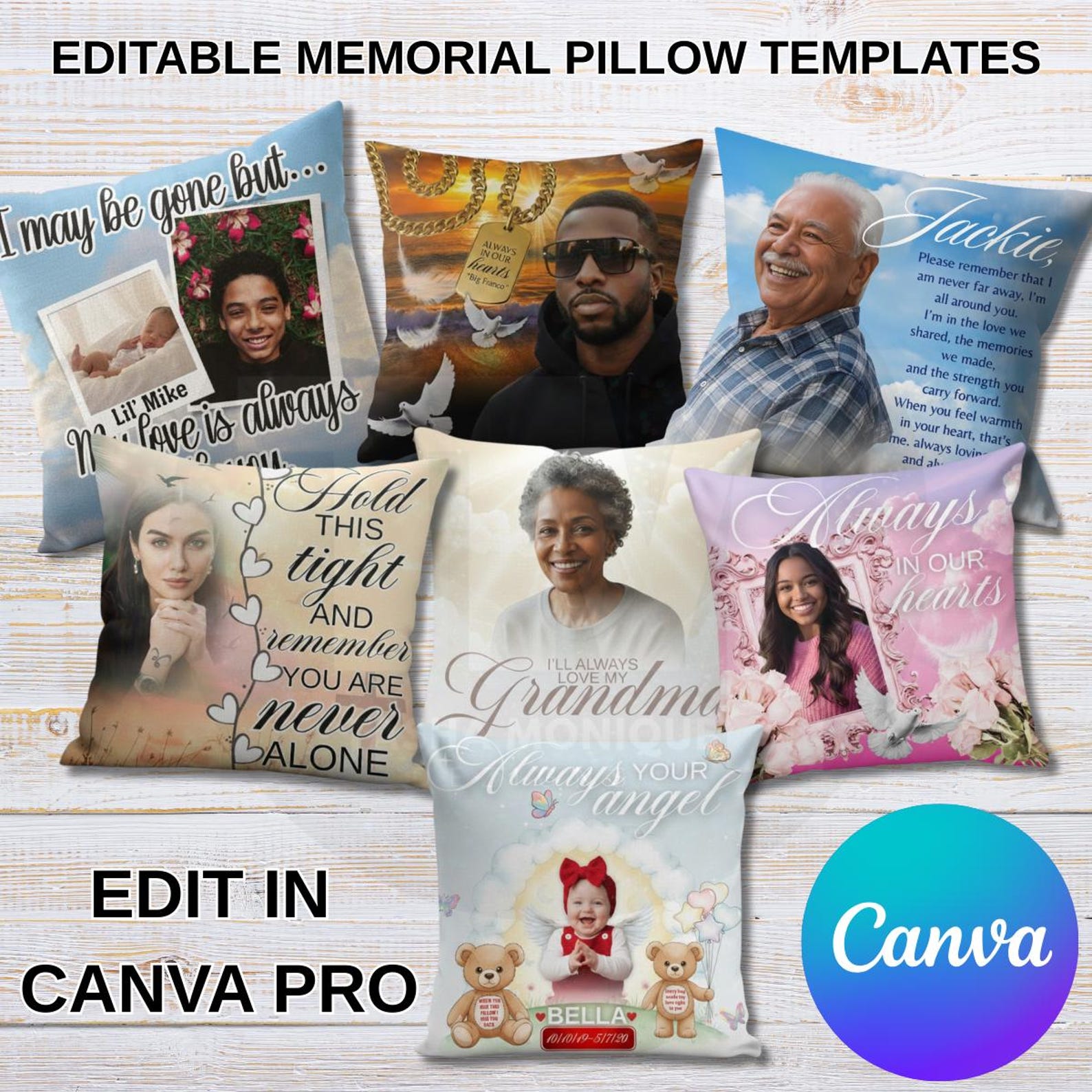 Editable Memorial Pillow Templates| Instant Download | Canva Template ...