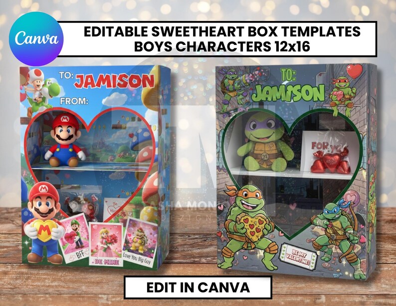 Editable Valentine Sweetheart Box Templates | Boy Characters (digital ...
