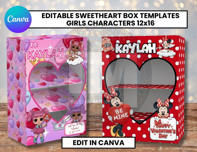 Editable Valentine Sweetheart Box Templates | Girl Characters (digital ...
