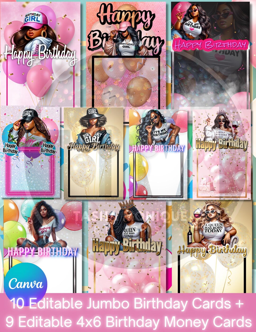 Customizable Canva Jumbo Birthday Cards & Money Cards 10 Editable Jumbo ...