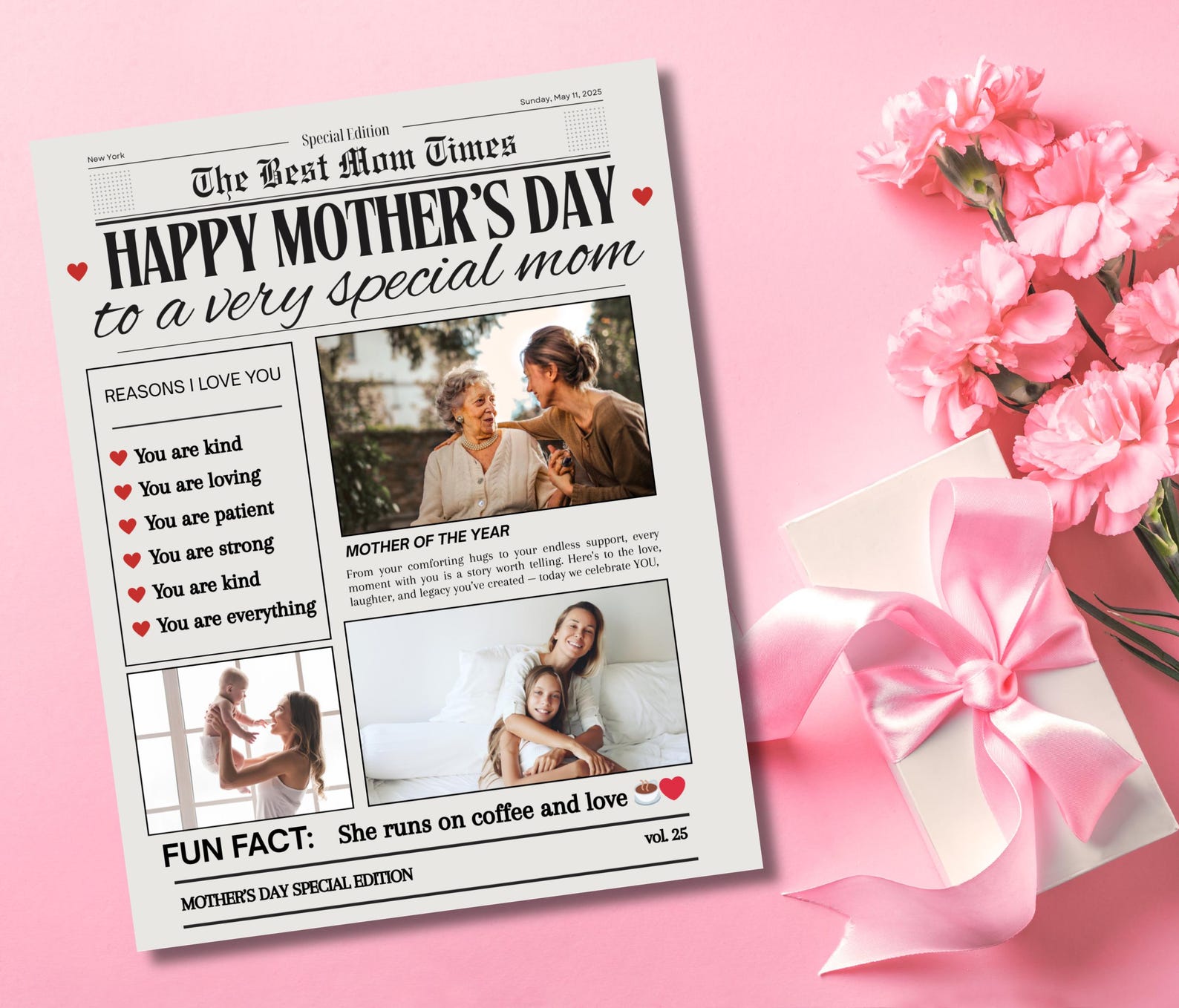 Editable Mother's Day Newspaper Template: DIY Keepsake Gift (digital ...