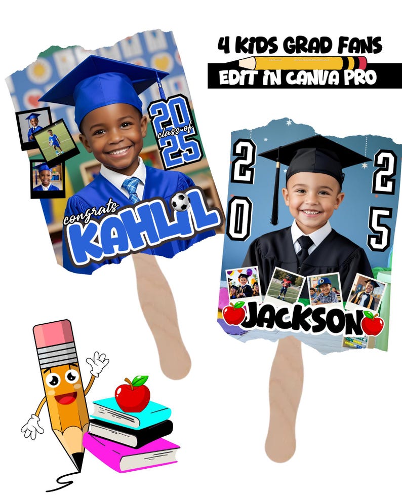 Kids Graduation Fan Template: DIY Printable, Editable in Canva (PDF ...