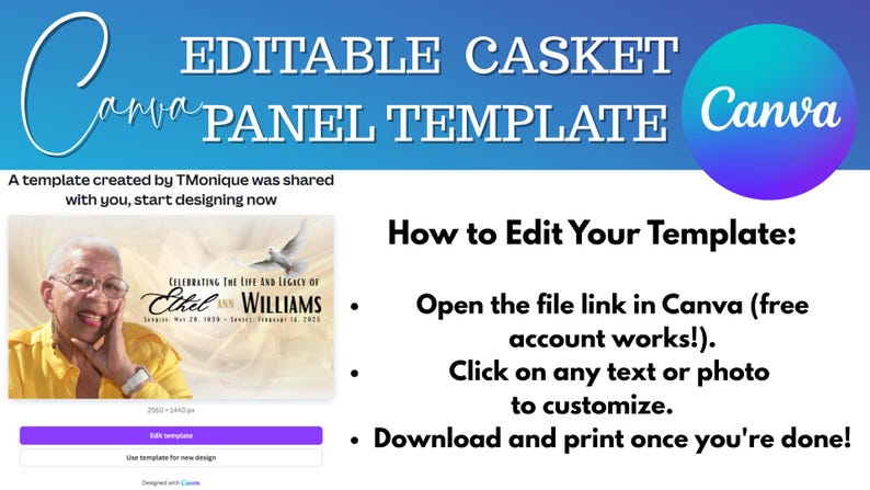 Editable Casket Panel, Drag and Drop Photo, Instant Download, Canva ...