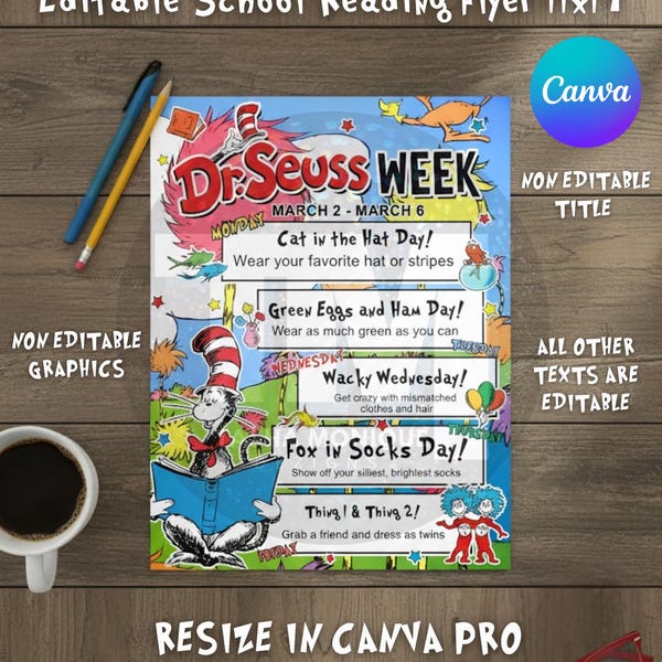 Dr Seuss Week Template - Etsy