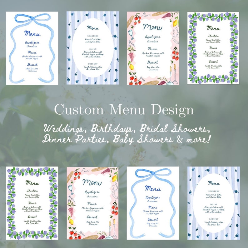 Custom Illustrated Menu Design | Custom Wedding Menu, Custom Watercolor ...
