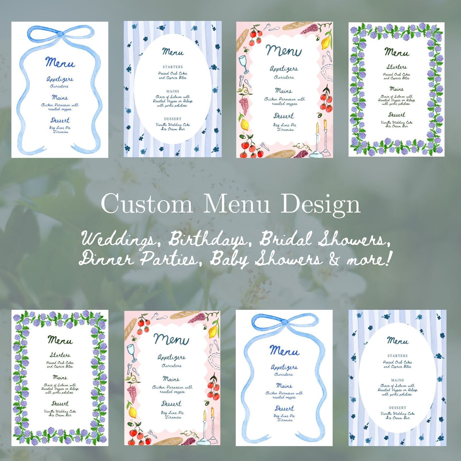 Custom Illustrated Menu Design | Custom Wedding Menu, Custom Watercolor ...