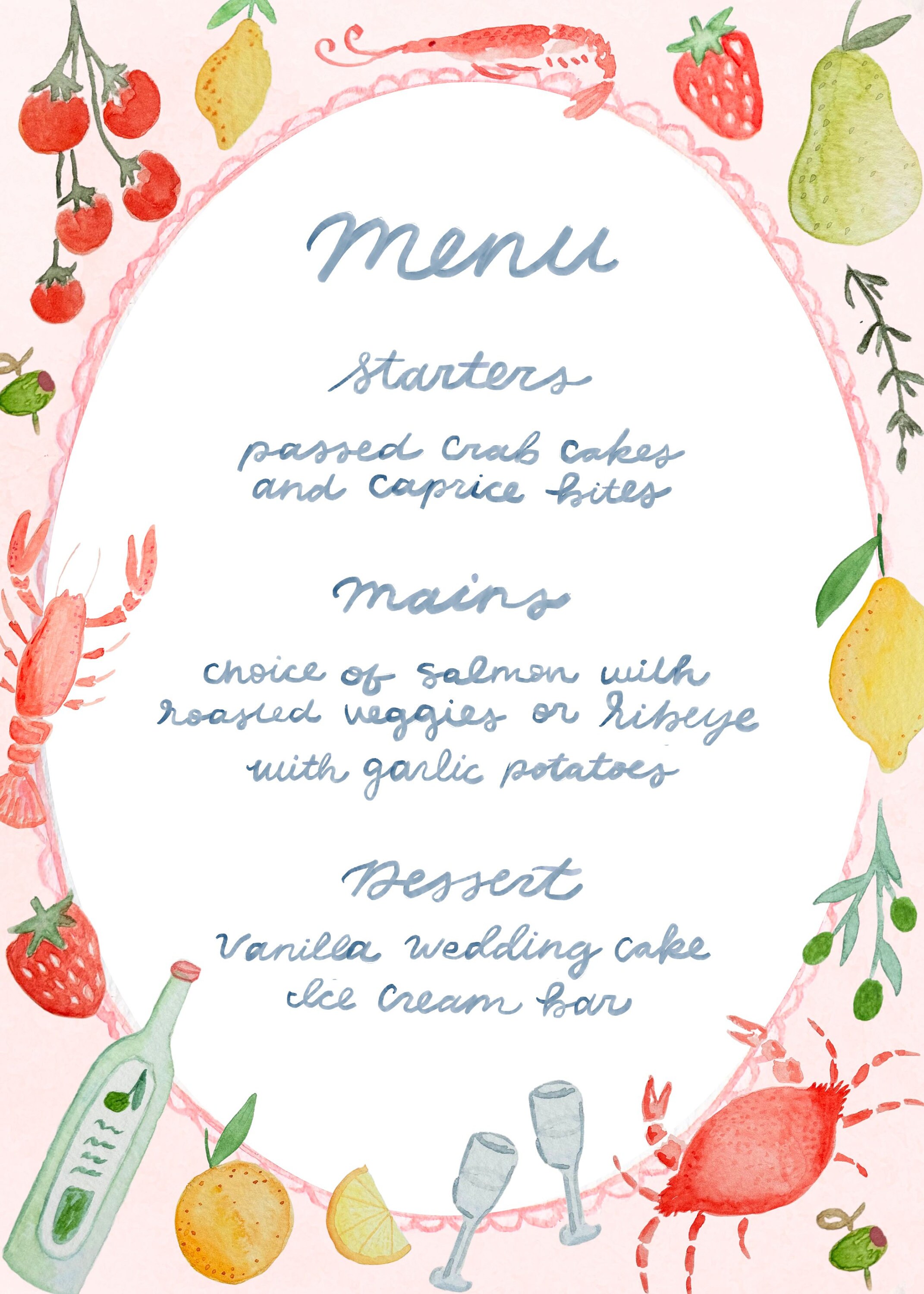Custom Illustrated Menu Design | Custom Wedding Menu, Custom Watercolor ...