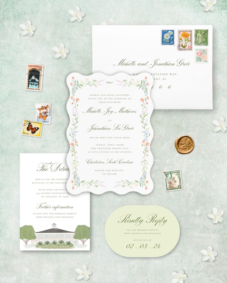 Hand Painted Custom Wedding Invitations Save the Dates, Wedding Menus ...