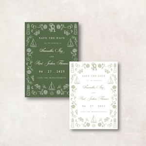 Custom Save the Date Cards | Hand Drawn Illustration, Line Art Save the ...