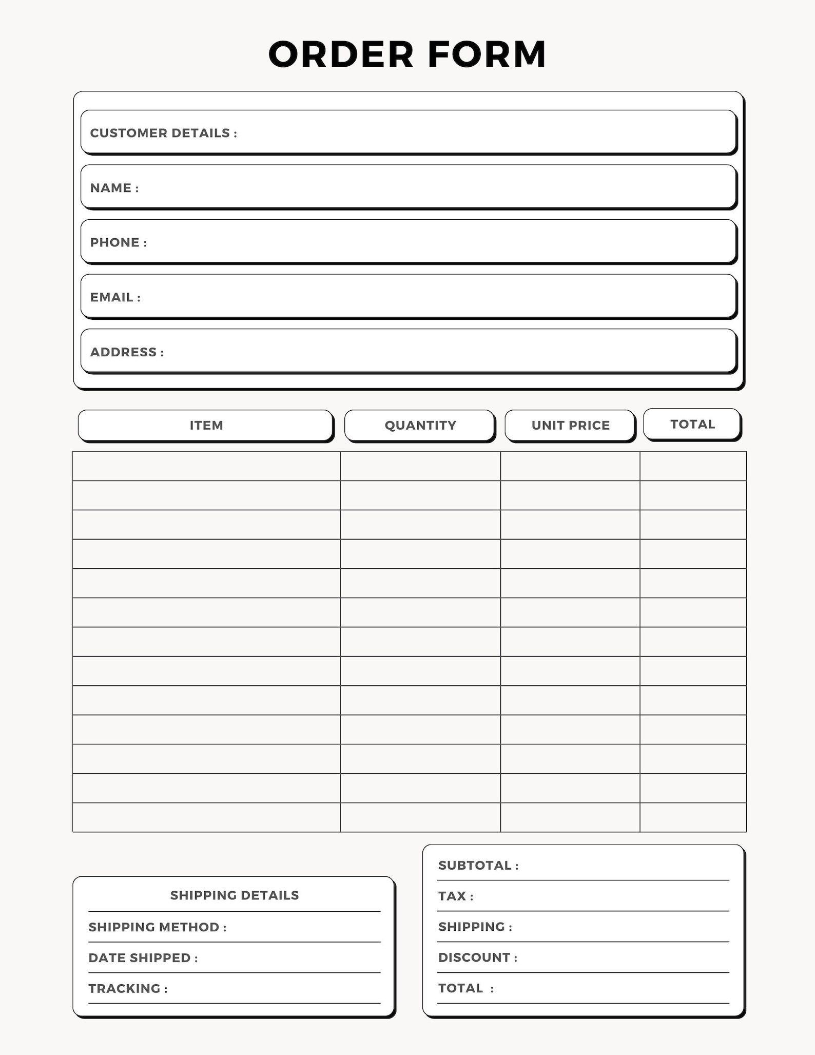 Invoice I Order Form I Digital I Downloadable I Business I - Etsy