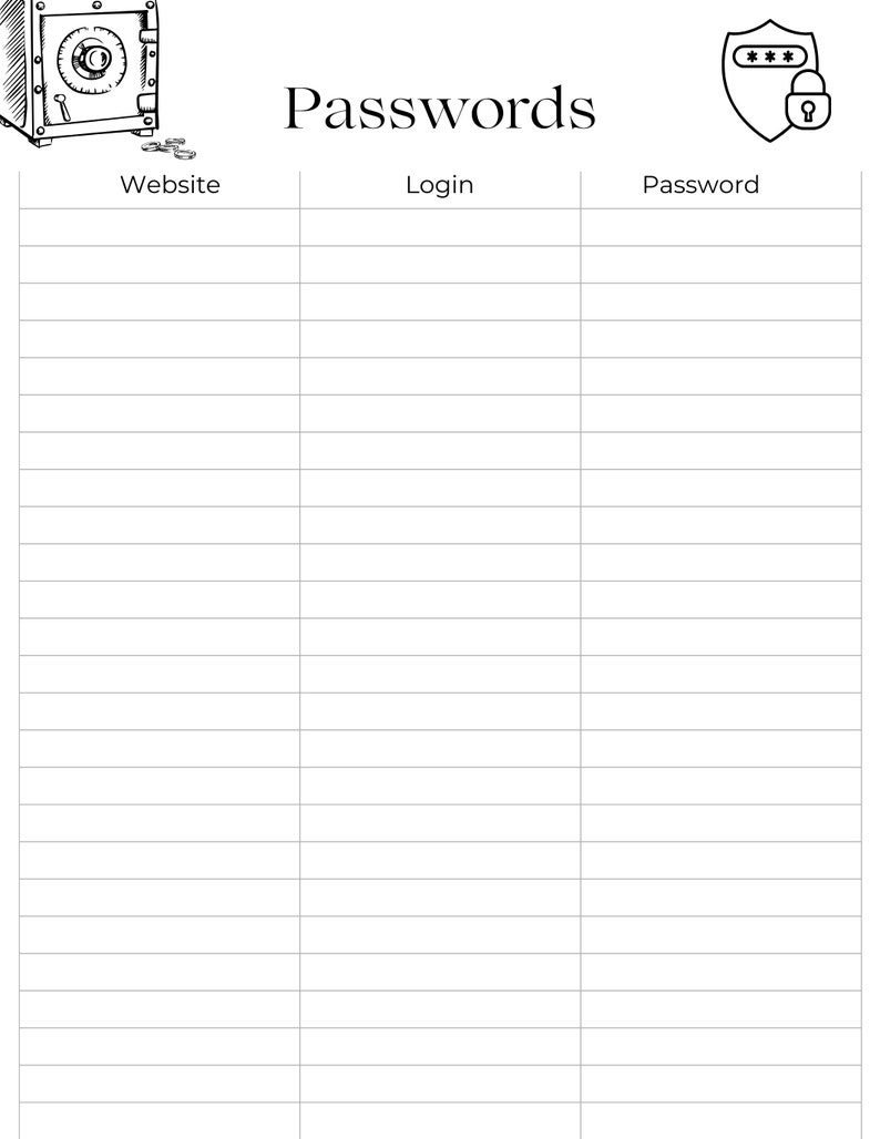 Password Tracker I Planner I Template I Downloadable - Etsy