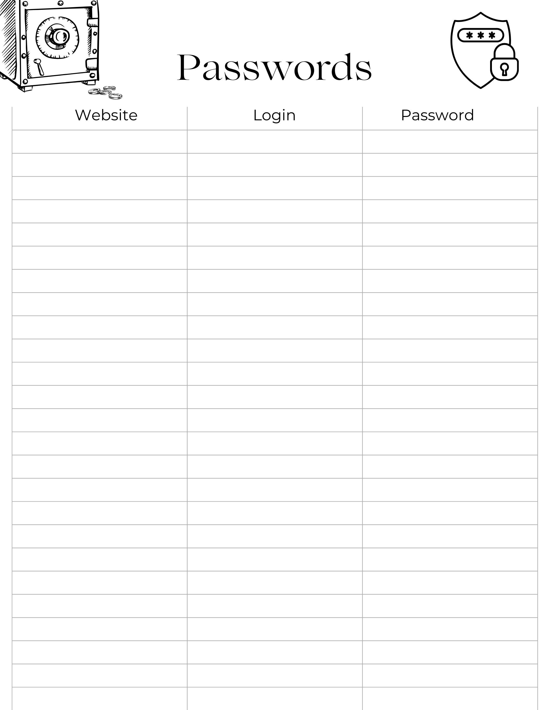 Password Tracker I Planner I Template I Downloadable - Etsy