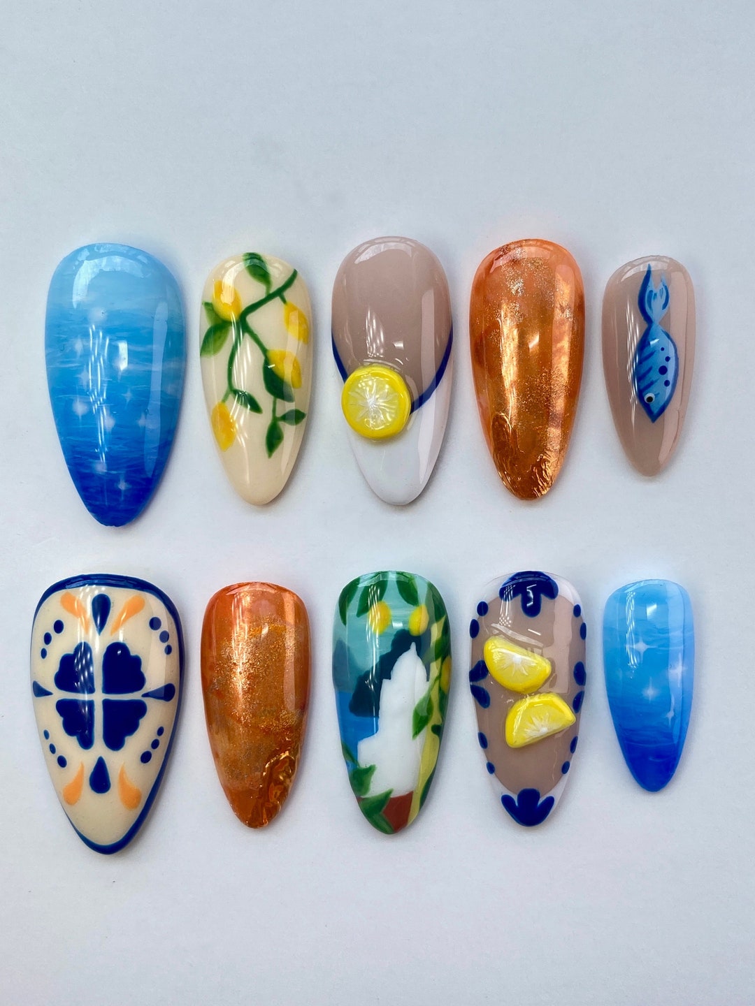 Italian Summer Press on Nails | Lemon Yellow Press on Nails | Chrome ...