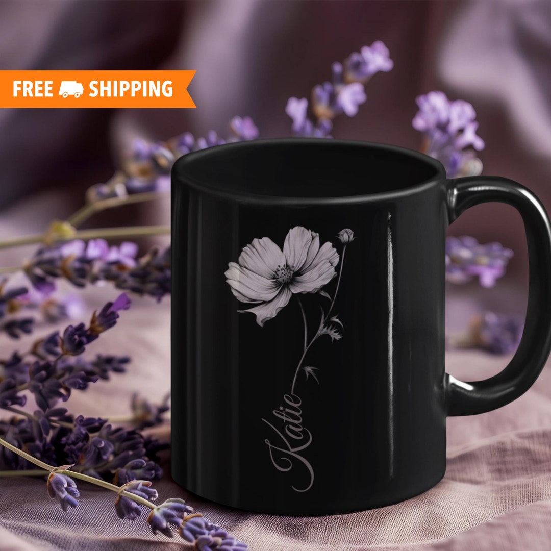 Ceramic Mug, Custom Birth Flower Coffee Cup, 11oz and 15oz Mugs, Black ...