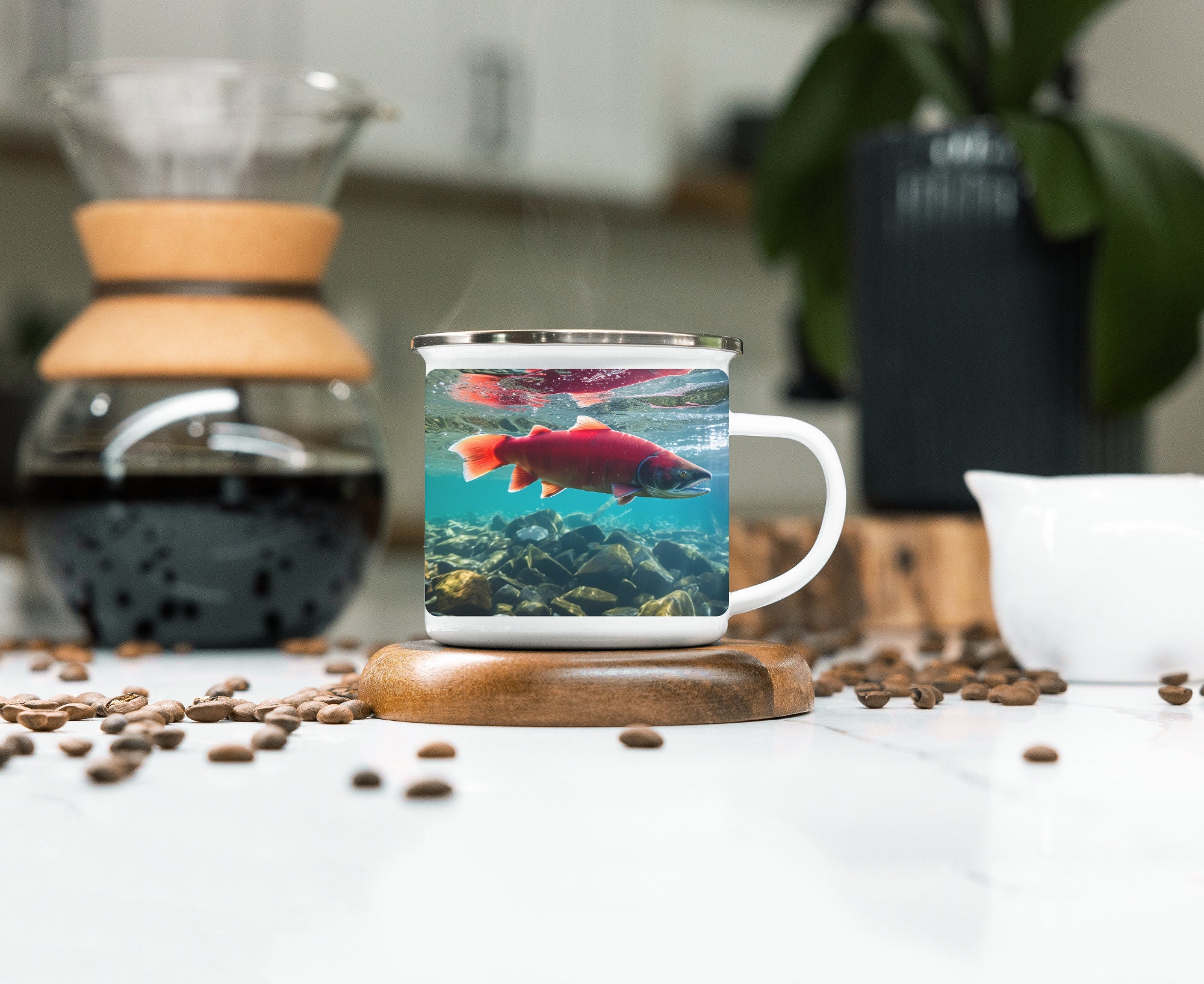 Enamel Camping Mug, Camping Mug With Salmon, Good for Hot Chocolate by ...