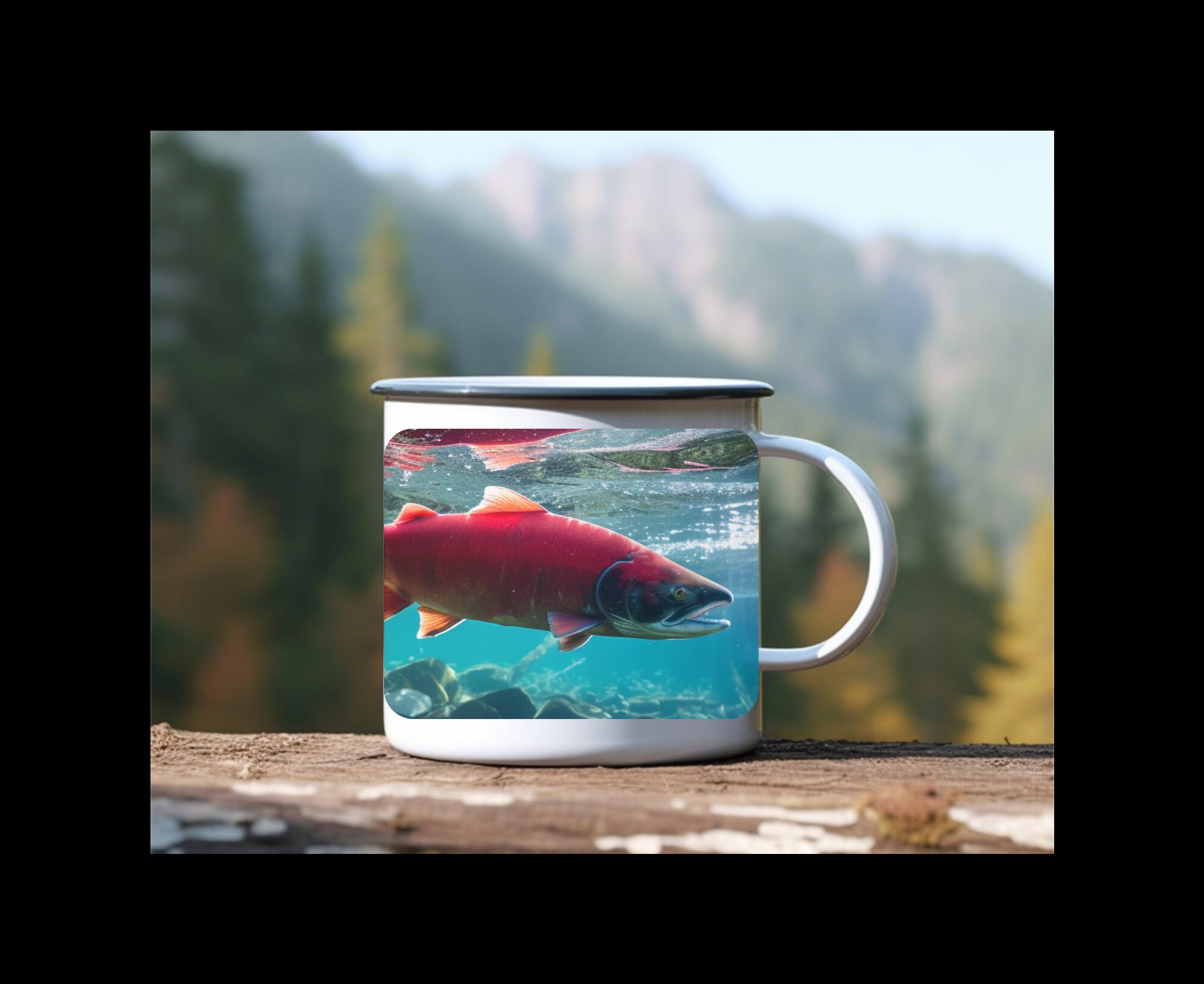 Enamel Camping Mug, Camping Mug With Salmon, Good for Hot Chocolate by ...