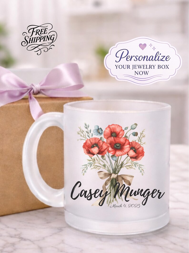 Personal Coffee Glass | Personalized Tea Mug, Birth Flower Gift - Etsy