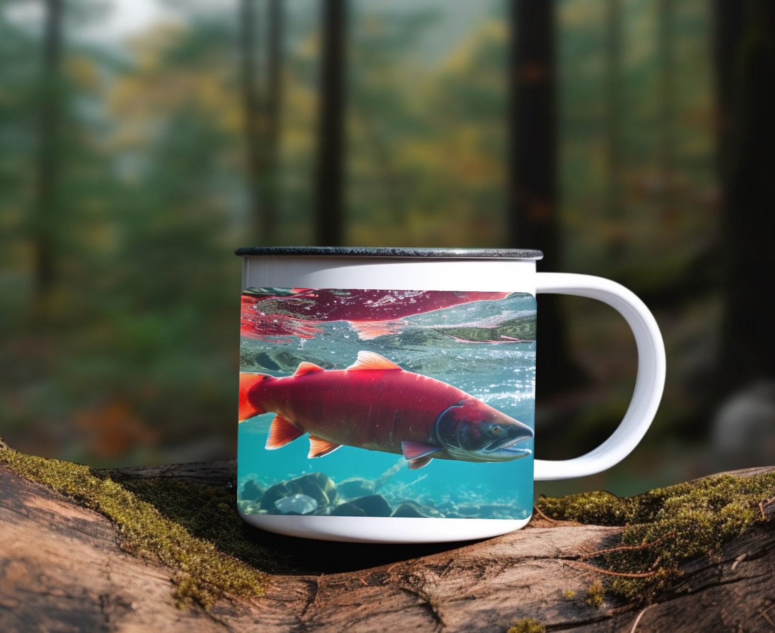 Enamel Camping Mug, Camping Mug With Salmon, Good for Hot Chocolate by ...