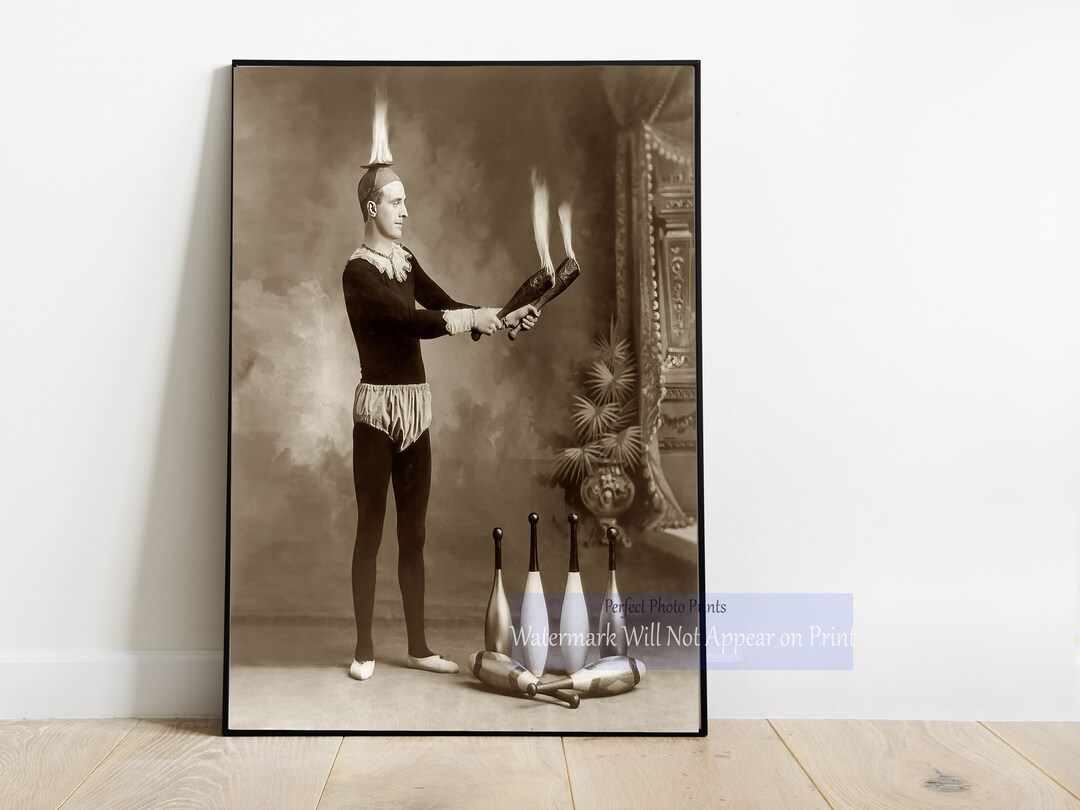 Odd Carnival Circus Performer Fire Juggling Photo Print - Vintage ...