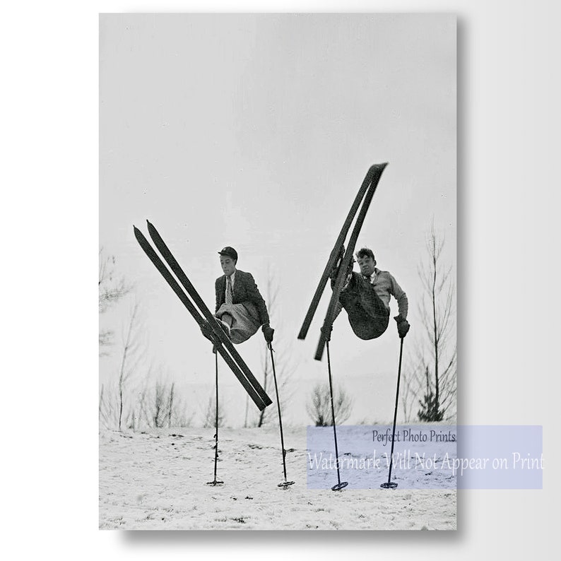 1930s Acrobatic Skiers Vintage Photo Print - Retro Skiing Art - Antique ...