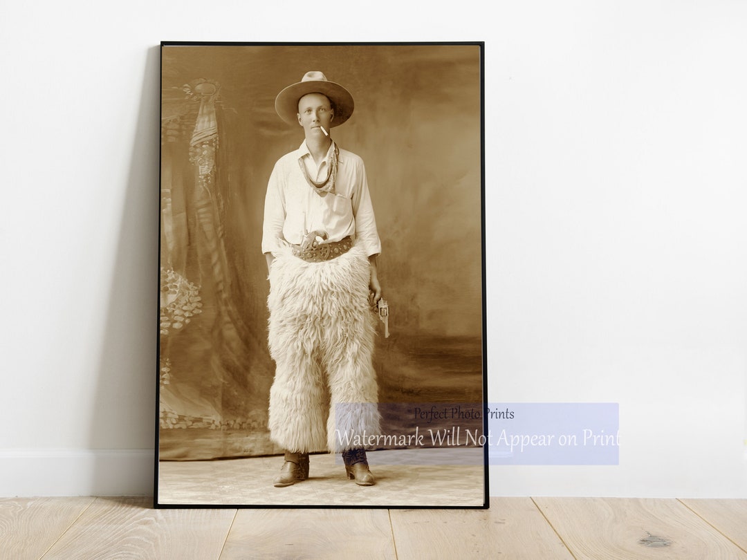 Vintage Cowboy Studio Photo Print - Early 1900s Western Portrait ...