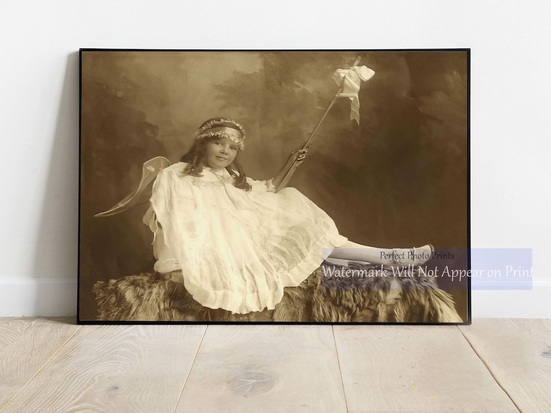 Antique Studio Photo Print of Young Girl in Angel Costume - Early 1900s ...