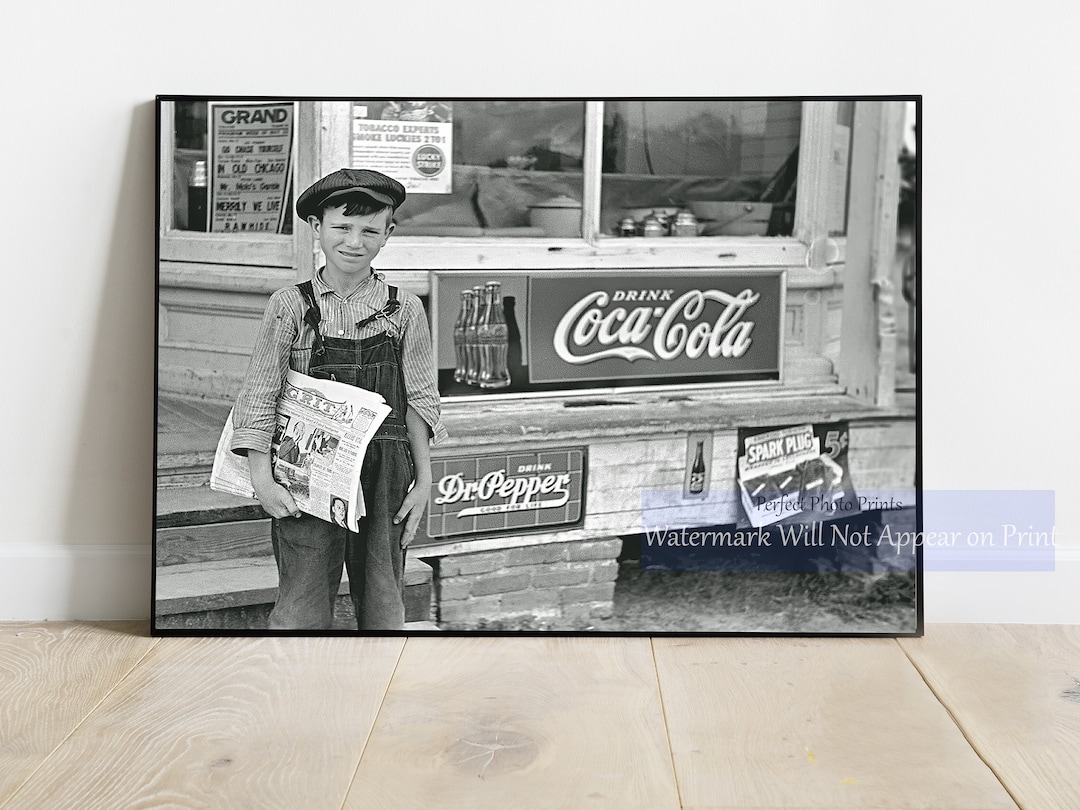 1930s Vintage Paper Boy at the Corner Store - Coca-cola Sign Photo ...