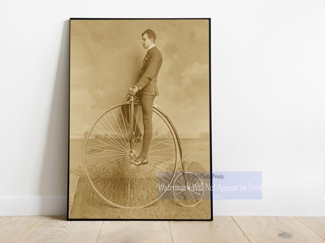 Antique Studio Photo Print of Man on High Wheeler Bicycle | Vintage ...