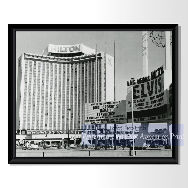 Vintage Hilton Hotel Las Vegas Photo Print - 1950s Marquee With Elvis ...