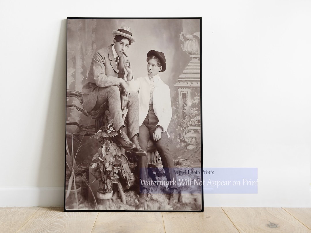 Vintage Gentleman Smoking Cigar Studio Photo Print - Early 1900s ...