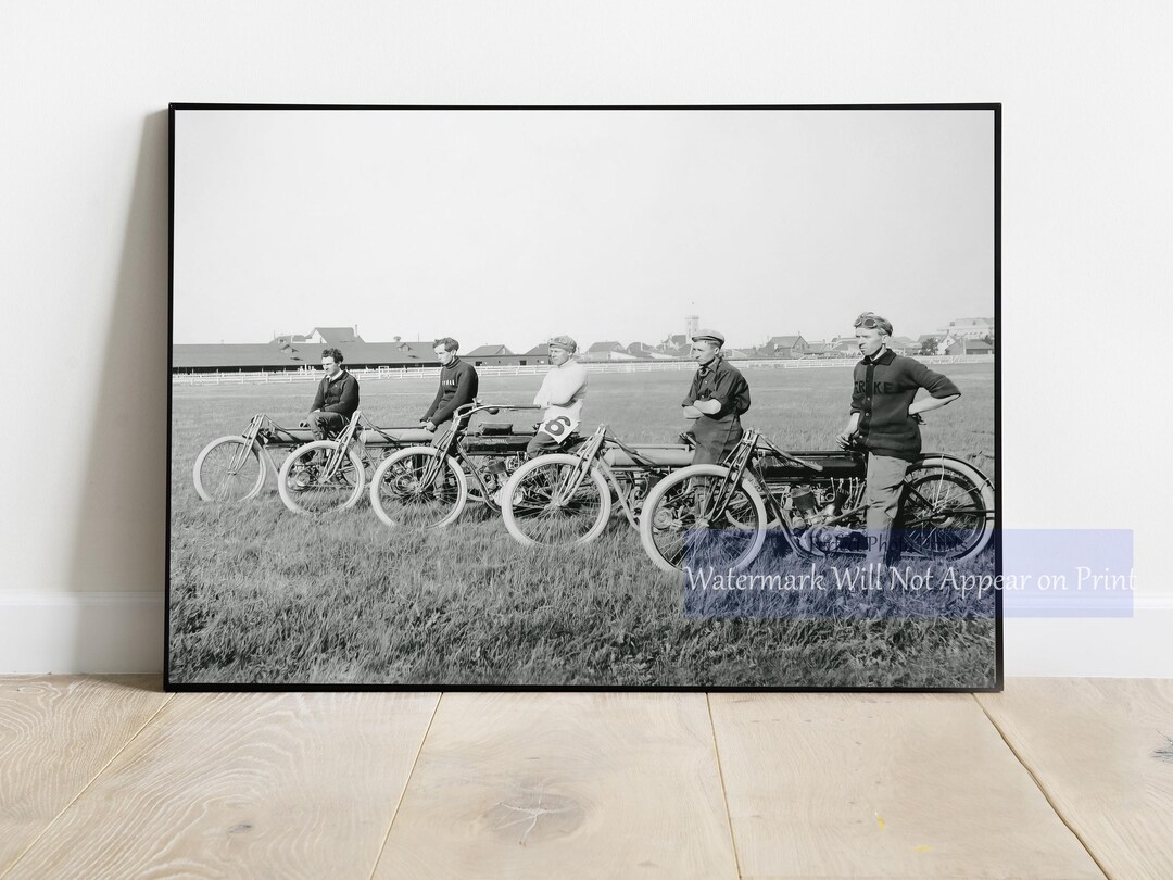 Antique Photo Print of Five Men Posing on Flying Merkel Motorcycles ...