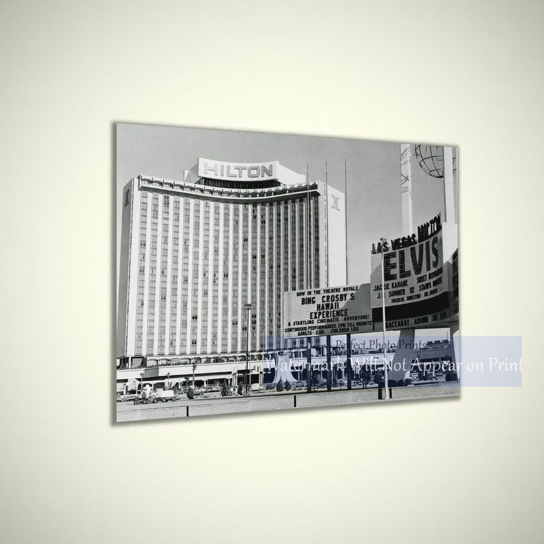 Vintage Hilton Hotel Las Vegas Photo Print - 1950s Marquee With Elvis ...
