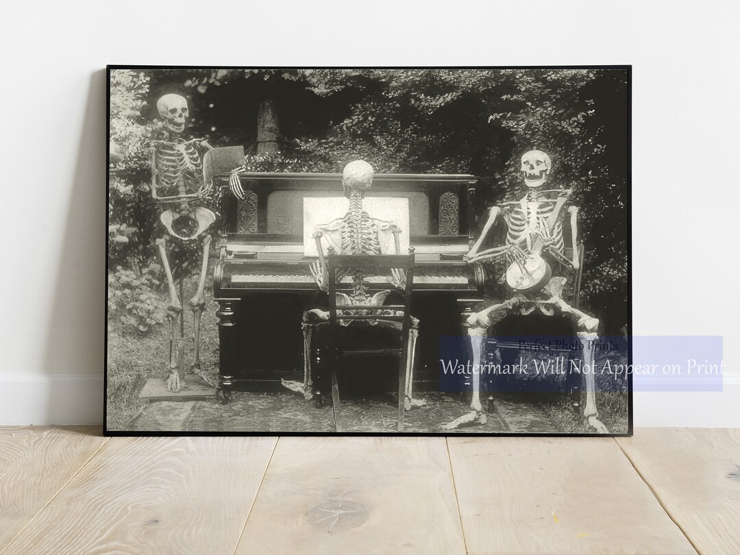 Vintage Creepy Skeleton Band Photo Print - Odd and Unique Antique Wall ...
