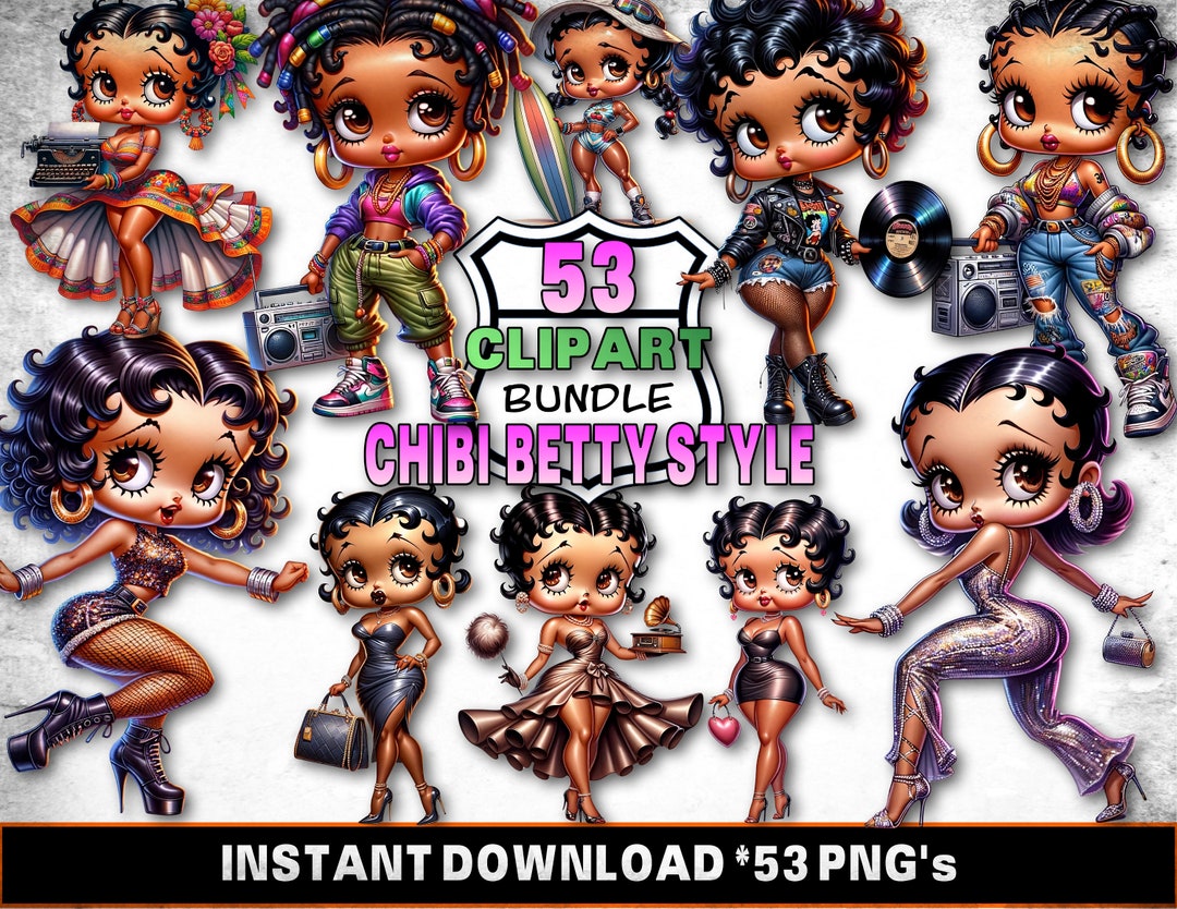 Chibi Betty Style Listing | 53 PNG Digital Art Bundle | Digital Download| Transparent Background ...