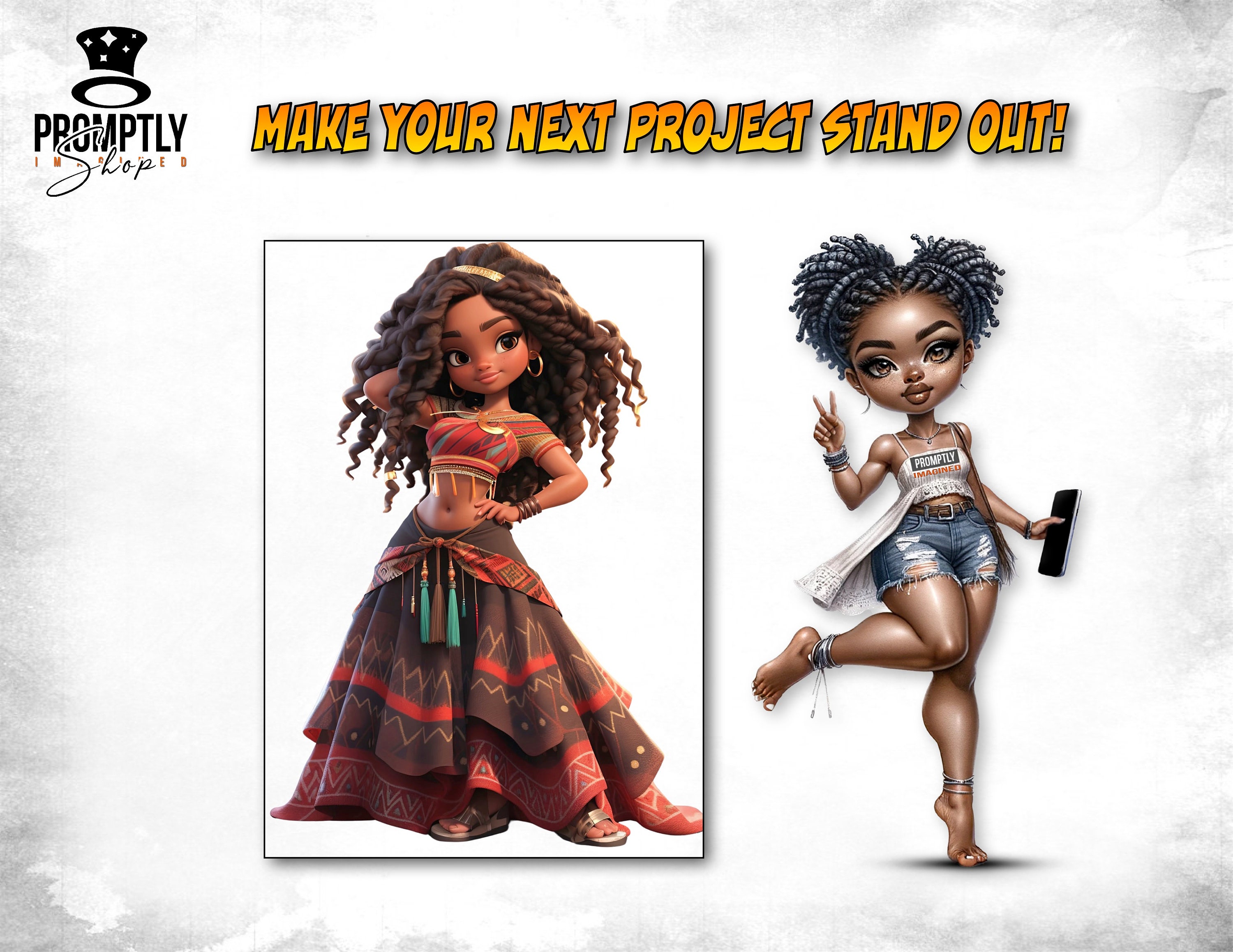 African Chibi Queen Clipart Bundle, Bohemian Chibi Digital Art, Ethnic ...