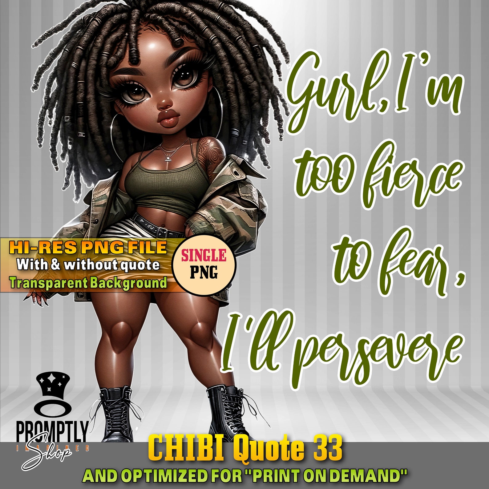 Chibi Military Girl Digital Art, Fierce Quote PNG, Transparent ...