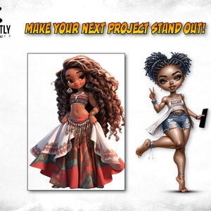 African Chibi Clipart Bundle, Rasta Hair Cartoon Characters, Digital ...