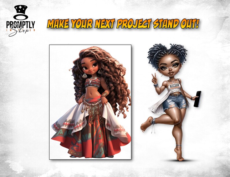 African Chibi Clipart Bundle, Rasta Hair Cartoon Characters, Digital ...