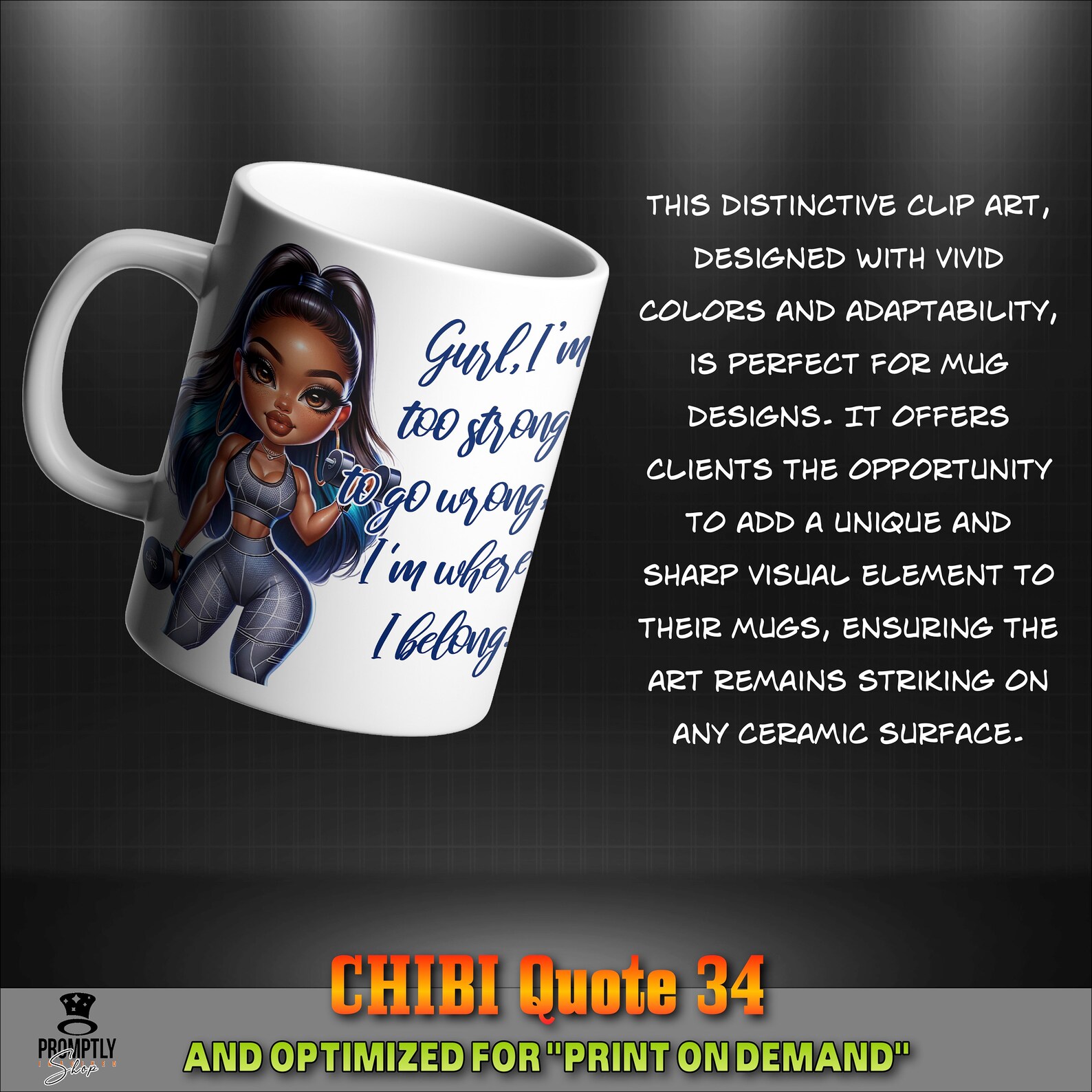 Chibi Girl Digital Art Print, Inspirational Quote, Strong Female ...