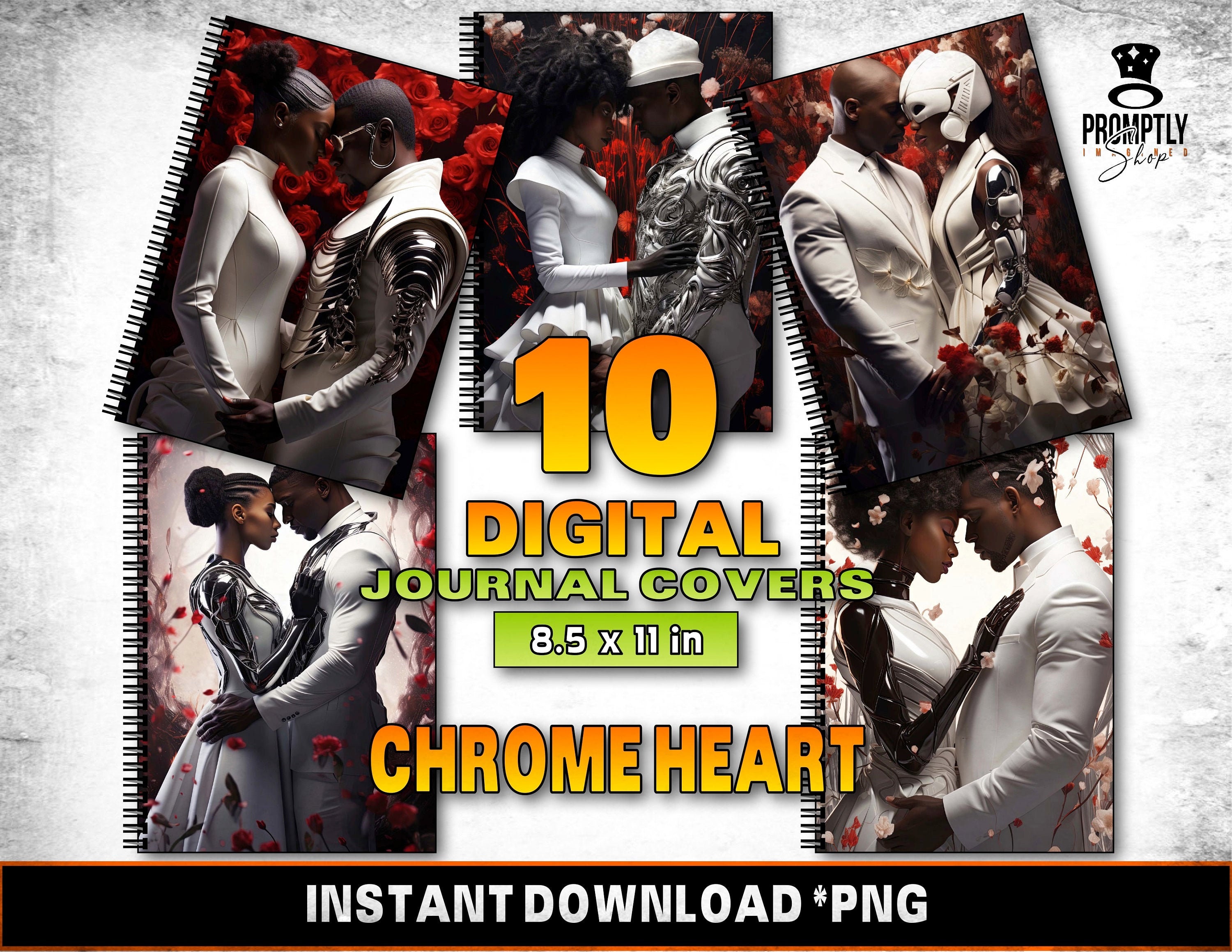 Digital Journal Covers Set Chrome Heart, Modern Love Theme Notebook ...