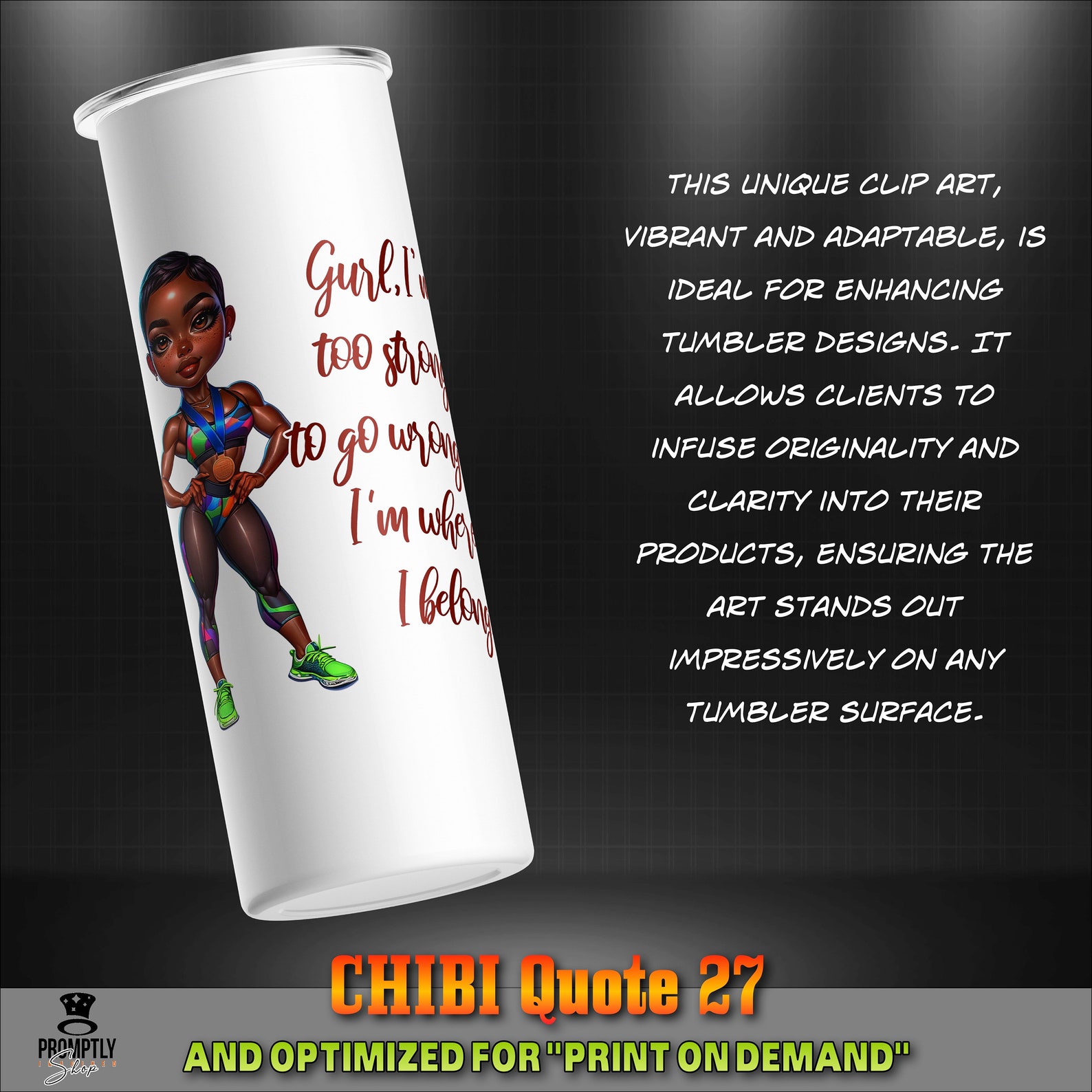 Fitness Motivational Quote Digital Art, Chibi Girl Power Illustration ...