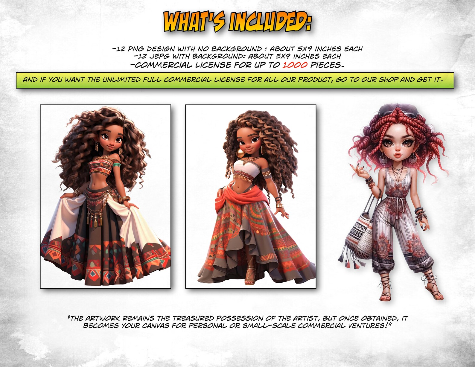 African Chibi Clipart Bundle, Rasta Hair Cartoon Characters, Digital ...